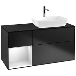 Villeroy & Boch Villeroy und Boch Finion Waschtischunterschrank F802MTPD 120cm, Abdeckplatte black matt, Regale White matt lacquer, Black matt lacquer