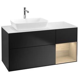 Villeroy & Boch Villeroy und Boch Finion Waschtischunterschrank G811PCPD 120cm, Abdeckplatte white matt, Emotion, Regale Oak Veneer, Black matt lacquer