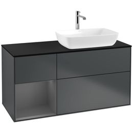 Villeroy & Boch Villeroy und Boch Finion Waschtischunterschrank F802GKHG 120cm, Abdeckplatte black matt, Regale Anthracite matt lacquer, Midnight Blue Matt Lacquer
