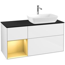 Villeroy & Boch Villeroy und Boch Finion Waschtischunterschrank F802HFGF 120cm, Abdeckplatte black matt, Regale Gold matt lacquer, Glossy white lacquer