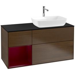 Villeroy & Boch Villeroy und Boch Finion Waschtischunterschrank F802HBGN 120cm, Abdeckplatte black matt, Regale Peony matt lacquer, Walnut veneer
