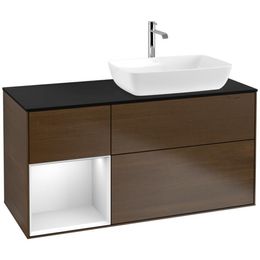 Villeroy & Boch Villeroy und Boch Finion Waschtischunterschrank F802MTGN 120cm, Abdeckplatte black matt, Regale White matt lacquer, Walnut veneer