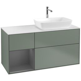 Villeroy & Boch Villeroy und Boch Finion Waschtischunterschrank F801GKGM 120cm, Abdeckplatte white matt, Regale Anthracite matt lacquer, Olive Matt Lacquer