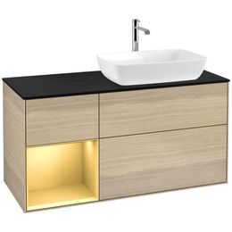 Villeroy & Boch Villeroy und Boch Finion Waschtischunterschrank F802HFPC 120cm, Abdeckplatte black matt, Regale Gold matt lacquer, Oak Veneer