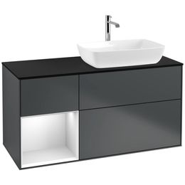 Villeroy & Boch Villeroy und Boch Finion Waschtischunterschrank F802MTHG 120cm, Abdeckplatte black matt, Regale White matt lacquer, Midnight Blue Matt Lacquer
