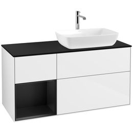 Villeroy & Boch Villeroy und Boch Finion Waschtischunterschrank F802PDGF 120cm, Abdeckplatte black matt, Regale Black matt lacquer, Glossy white lacquer