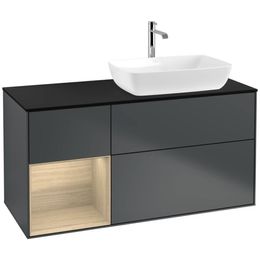 Villeroy & Boch Villeroy und Boch Finion Waschtischunterschrank F802PCHG 120cm, Abdeckplatte black matt, Regale Oak Veneer, Midnight Blue Matt Lacquer