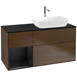 Villeroy & Boch Villeroy und Boch Finion Waschtischunterschrank F802PDGN 120cm, Abdeckplatte black matt, Regale Black matt lacquer, Walnut veneer