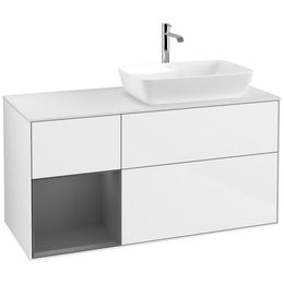 Villeroy & Boch Villeroy und Boch Finion Waschtischunterschrank F801GKGF 120cm, Abdeckplatte white matt, Regale Anthracite matt lacquer, Glossy white lacquer