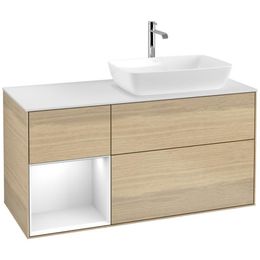 Villeroy & Boch Villeroy und Boch Finion Waschtischunterschrank F801GFPC 120cm, Abdeckplatte white matt, Regale Glossy white lacquer, Oak Veneer
