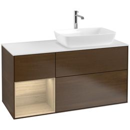 Villeroy & Boch Villeroy und Boch Finion Waschtischunterschrank F801PCGN 120cm, Abdeckplatte white matt, Regale Oak Veneer, Walnut veneer
