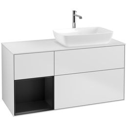 Villeroy & Boch Villeroy und Boch Finion Waschtischunterschrank F801PDMT 120cm, Abdeckplatte white matt, Regale Black matt lacquer, White matt lacquer
