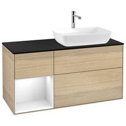 Villeroy & Boch Villeroy und Boch Finion Waschtischunterschrank G802GFPC 120cm, Abdeckplatte black matt, Emotion, Regale Glossy white lacquer, Oak Veneer