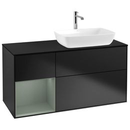 Villeroy & Boch Villeroy und Boch Finion Waschtischunterschrank G802GMPD 120cm, Abdeckplatte black matt, Emotion, Regale Olive matt lacquer, Black matt lacquer