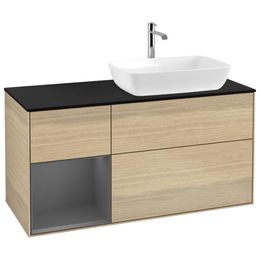Villeroy & Boch Villeroy und Boch Finion Waschtischunterschrank G802GKPC 120cm, Abdeckplatte black matt, Emotion, Regale Anthracite matt lacquer, Oak Veneer