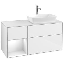 Villeroy & Boch Villeroy und Boch Finion Waschtischunterschrank G801GFGF 120cm, Abdeckplatte white matt, Emotion, Regale Glossy white lacquer, Glossy white lacquer