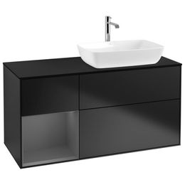 Villeroy & Boch Villeroy und Boch Finion Waschtischunterschrank G802GKPD 120cm, Abdeckplatte black matt, Emotion, Regale Anthracite matt lacquer, Black matt lacquer