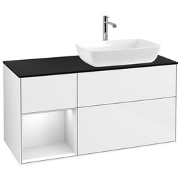 Villeroy & Boch Villeroy und Boch Finion Waschtischunterschrank G802MTGF 120cm, Abdeckplatte black matt, Emotion, Regale White matt lacquer, Glossy white lacquer