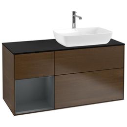 Villeroy & Boch Villeroy und Boch Finion Waschtischunterschrank G802HGGN 120cm, Abdeckplatte black matt, Emotion, Regale Midnight matt lacquer, Walnut veneer
