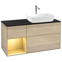 Villeroy & Boch Villeroy und Boch Finion Waschtischunterschrank G802HFPC 120cm, Abdeckplatte black matt, Emotion, Regale Gold matt lacquer, Oak Veneer