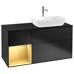 Villeroy & Boch Villeroy und Boch Finion Waschtischunterschrank G802HFPD 120cm, Abdeckplatte black matt, Emotion, Regale Gold matt lacquer, Black matt lacquer