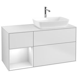 Villeroy & Boch Villeroy und Boch Finion Waschtischunterschrank G801GFMT 120cm, Abdeckplatte white matt, Emotion, Regale Glossy white lacquer, White matt lacquer