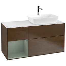 Villeroy & Boch Villeroy und Boch Finion Waschtischunterschrank G801GMGN 120cm, Abdeckplatte white matt, Emotion, Regale Olive matt lacquer, Walnut veneer