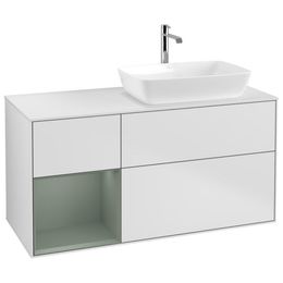 Villeroy & Boch Villeroy und Boch Finion Waschtischunterschrank G801GMMT 120cm, Abdeckplatte white matt, Emotion, Regale Olive matt lacquer, White matt lacquer