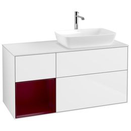 Villeroy & Boch Villeroy und Boch Finion Waschtischunterschrank G801HBGF 120cm, Abdeckplatte white matt, Emotion, Regale Peony matt lacquer, Glossy white lacquer