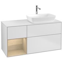 Villeroy & Boch Villeroy und Boch Finion Waschtischunterschrank G801PCMT 120cm, Abdeckplatte white matt, Emotion, Regale Oak Veneer, White matt lacquer