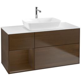 Villeroy & Boch Villeroy und Boch Finion Waschtischunterschrank F821GNGN 120cm, Abdeckplatte white matt, Regale Walnut Veneer, Walnut veneer