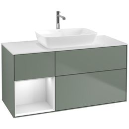Villeroy & Boch Villeroy und Boch Finion Waschtischunterschrank F821MTGM 120cm, Abdeckplatte white matt, Regale White matt lacquer, Olive Matt Lacquer