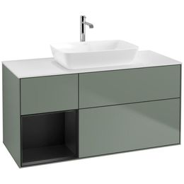 Villeroy & Boch Villeroy und Boch Finion Waschtischunterschrank F821PDGM 120cm, Abdeckplatte white matt, Regale Black matt lacquer, Olive Matt Lacquer