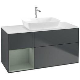 Villeroy & Boch Villeroy und Boch Finion Waschtischunterschrank F821GMHG 120cm, Abdeckplatte white matt, Regale Olive matt lacquer, Midnight Blue Matt Lacquer