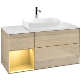 Villeroy & Boch Villeroy und Boch Finion Waschtischunterschrank F821HFPC 120cm, Abdeckplatte white matt, Regale Gold matt lacquer, Oak Veneer