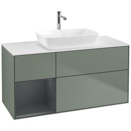 Villeroy & Boch Villeroy und Boch Finion Waschtischunterschrank F821HGGM 120cm, Abdeckplatte white matt, Regale Midnight matt lacquer, Olive Matt Lacquer