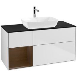 Villeroy & Boch Villeroy und Boch Finion Waschtischunterschrank F822GNMT 120cm, Abdeckplatte black matt, Regale Walnut Veneer, White matt lacquer