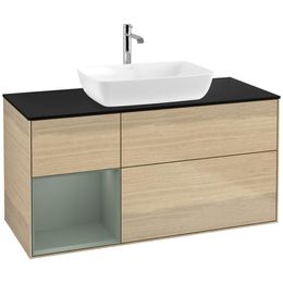 Villeroy & Boch Villeroy und Boch Finion Waschtischunterschrank F822GMPC 120cm, Abdeckplatte black matt, Regale Olive matt lacquer, Oak Veneer
