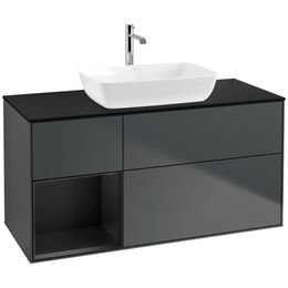 Villeroy & Boch Villeroy und Boch Finion Waschtischunterschrank F822PDHG 120cm, Abdeckplatte black matt, Regale Black matt lacquer, Midnight Blue Matt Lacquer