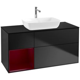 Villeroy & Boch Villeroy und Boch Finion Waschtischunterschrank F822HBPD 120cm, Abdeckplatte black matt, Regale Peony matt lacquer, Black matt lacquer