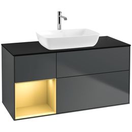 Villeroy & Boch Villeroy und Boch Finion Waschtischunterschrank F822HFHG 120cm, Abdeckplatte black matt, Regale Gold matt lacquer, Midnight Blue Matt Lacquer