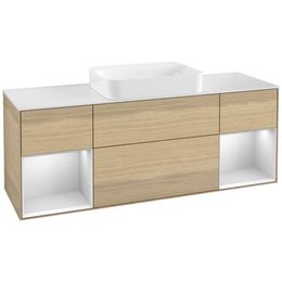 Villeroy & Boch Villeroy und Boch Finion Waschtischunterschrank G741MTPC 160x60,3x50,1cm, Regale White matt lacquer, Oak Veneer