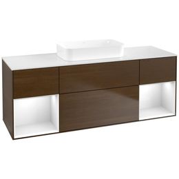 Villeroy & Boch Villeroy und Boch Finion Waschtischunterschrank F741GFGN 160x60,3x50,1cm, Regale Glossy white lacquer, Walnut veneer