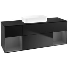 Villeroy & Boch Villeroy und Boch Finion Waschtischunterschrank F742GKPD 160x60,3x50,1cm, Regale Anthracite matt lacquer, Black matt lacquer