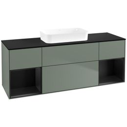 Villeroy & Boch Villeroy und Boch Finion Waschtischunterschrank F742PDGM 160x60,3x50,1cm, Regale Black matt lacquer, Olive Matt Lacquer