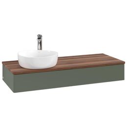 Villeroy & Boch Villeroy und Boch Antao Waschtisch-Unterschrank K11052HL 120x19x50cm, Hahnloch, Waschbeckenplattenfarbe warm walnut, leaf green matt lacquer