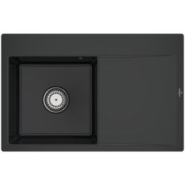 Villeroy & Boch Villeroy und Boch Subway Style 45 Flat Fl&auml;chenb&uuml;ndige Sp&uuml;le 33481FR7 links, mit Ablaufgarnitur, Handbet&auml;tigung, pure black, 78 x 51 cm