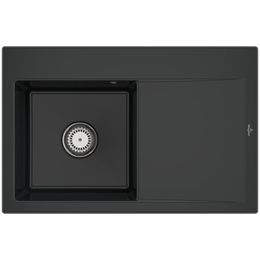 Villeroy & Boch Villeroy und Boch Subway Style 45 Flat Einbausp&uuml;le 334801R7 links, mit Ablaufgarnitur, Handbet&auml;tigung, pure black, 78 x 51 cm