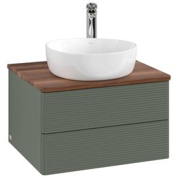 Villeroy & Boch Villeroy und Boch Antao Waschtisch-Unterschrank K18152HL 60x36x50cm, Hahnloch, Waschbeckenplattenfarbe warm walnut, leaf green matt lacquer