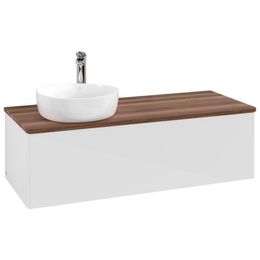 Villeroy & Boch Villeroy und Boch Antao Waschtisch-Unterschrank L33052GF mit Beleuchtung, 120x36x50cm, Hahnloch, Waschbeckenplattenfarbe warm walnut, glossy white lacquer